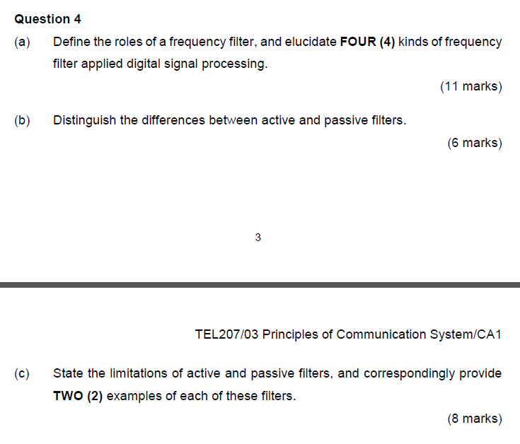Solved Question 4(a) ﻿Define the roles of a frequency | Chegg.com