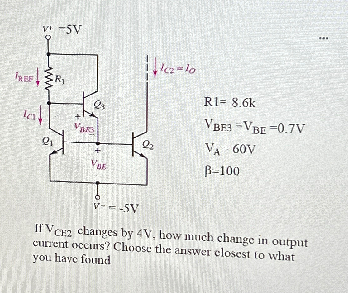 Solved If VCE2 ﻿changes by 4V, ﻿how much change in output | Chegg.com