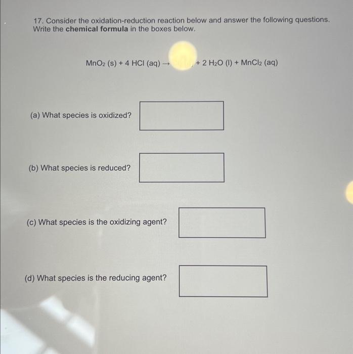 Solved 18. Consider the oxidation-reduction reaction below | Chegg.com