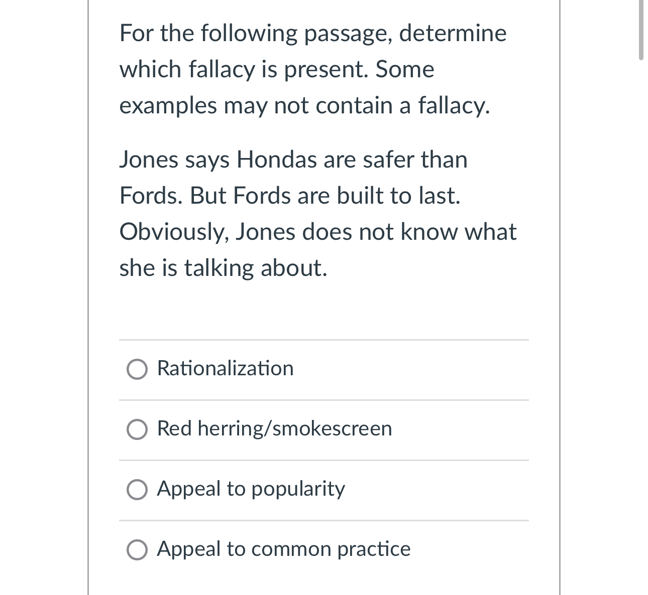 Solved For the following passage, determine which fallacy is | Chegg.com