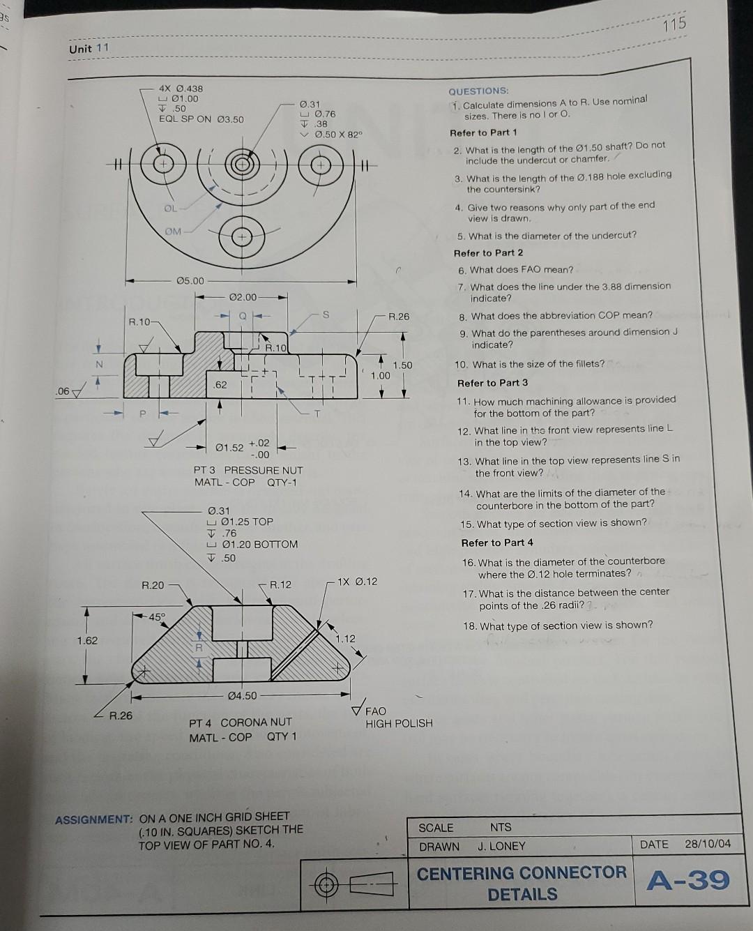 Solved PT 1 CENTERING SHAFT MATL - COP QTY-1 4×∅.44 ROUNDS | Chegg.com