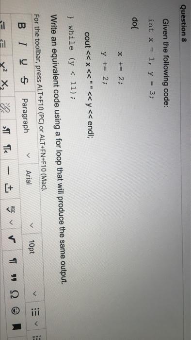 Solved Question 8 Given The Following Code Int X Y 3