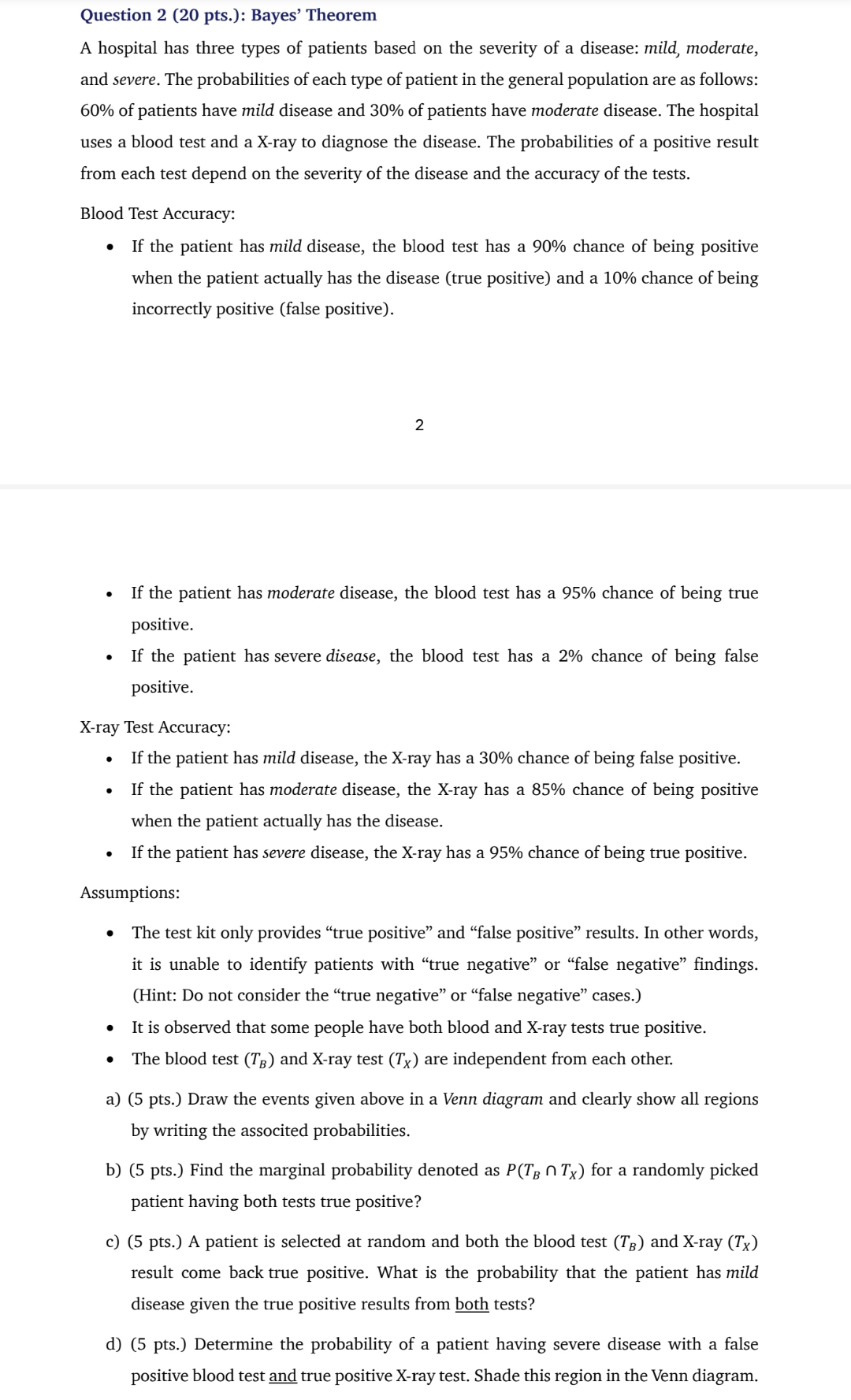 Solved Question 2 (20 ﻿pts.): Bayes' TheoremA hospital has | Chegg.com