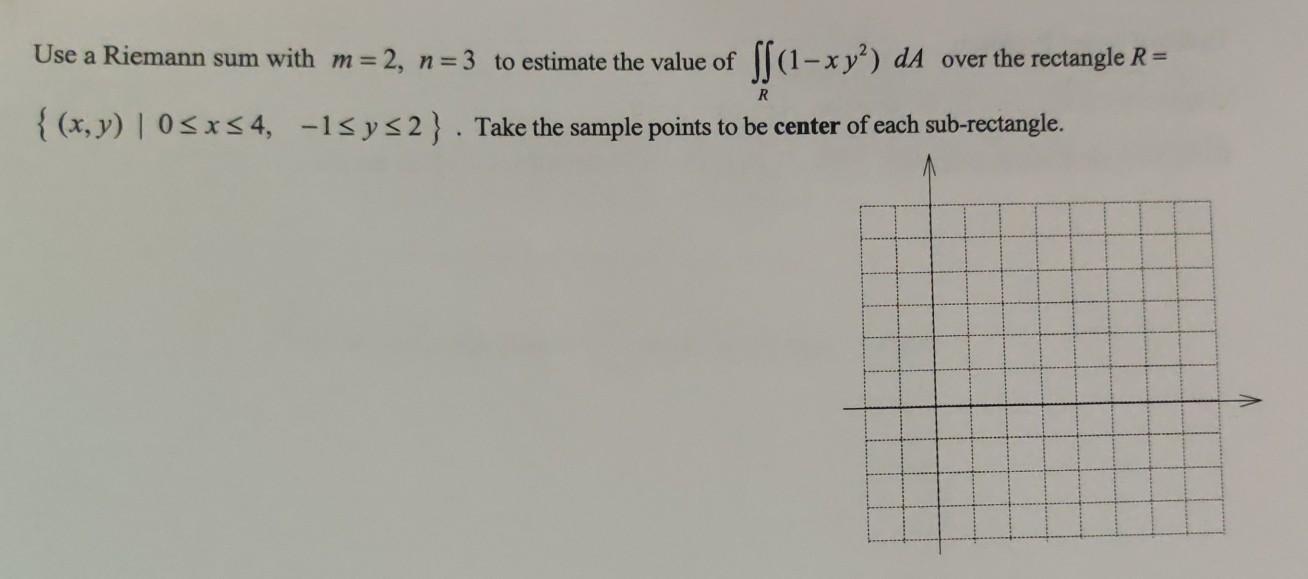 Solved Use a Riemann sum with m=2, n =3 to estimate the | Chegg.com
