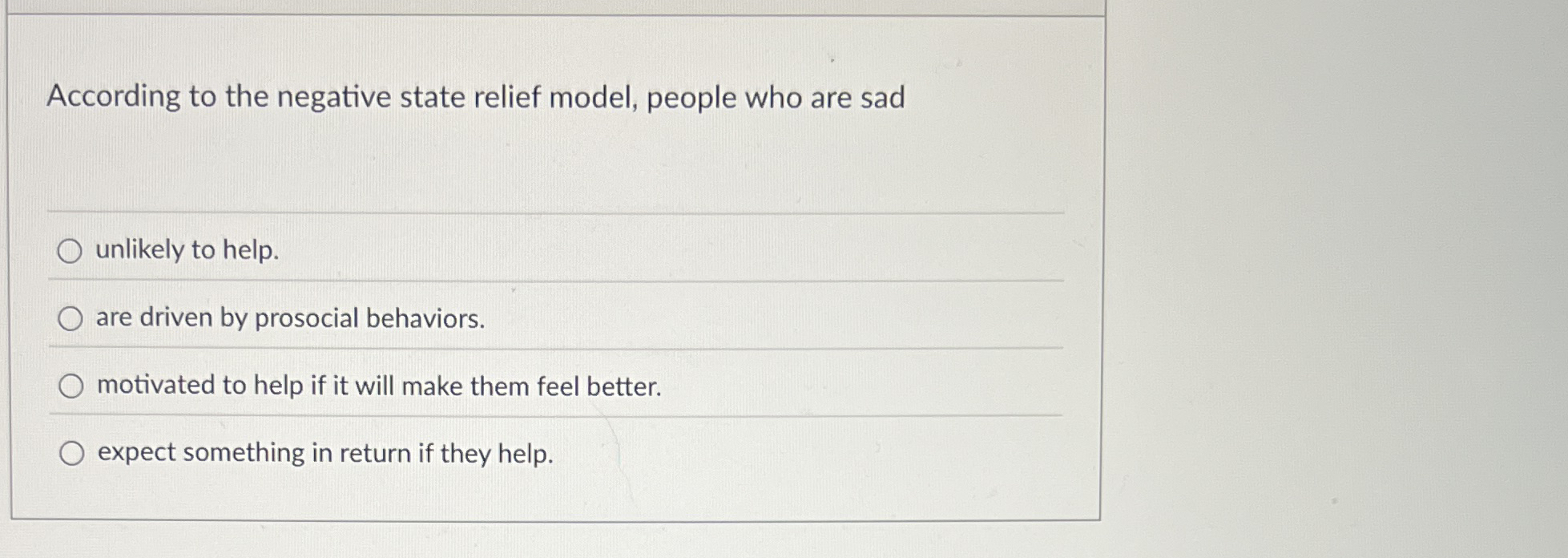 Solved According to the negative state relief model, people | Chegg.com