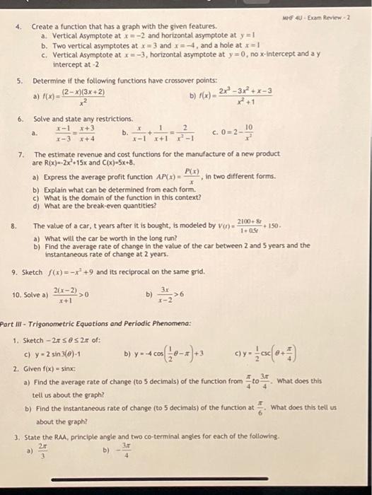 Solved 4. Create a function that has a graph with the given | Chegg.com
