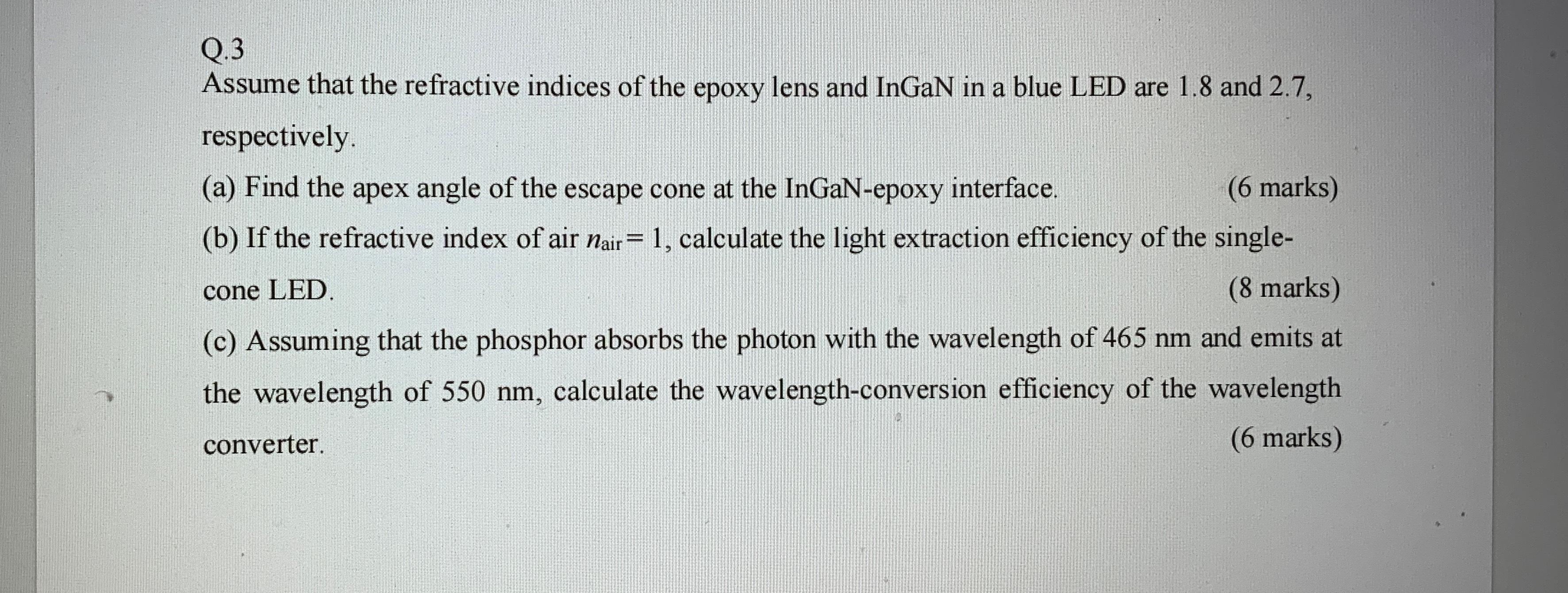 Solved Q.3Assume that the refractive indices of the epoxy | Chegg.com