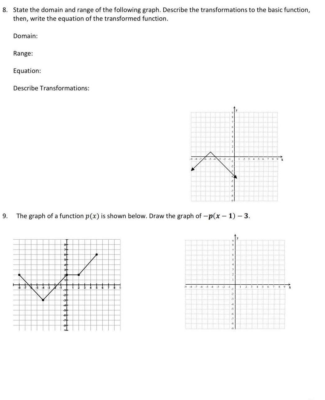 Solved 8. State the domain and range of the following graph. | Chegg.com