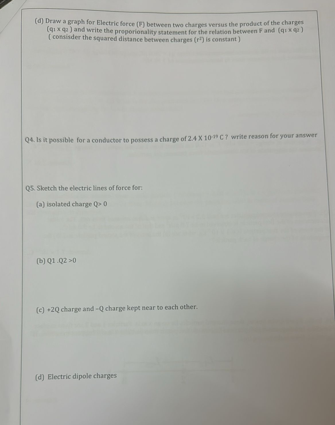 Solved (d) ﻿Draw a graph for Electric force (F) ﻿between two | Chegg.com