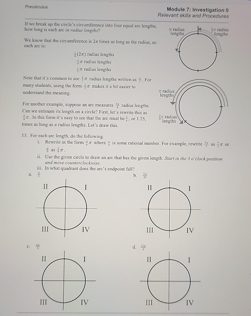 Solved Precalculus Module 7: Investigation 0 Relevant skills | Chegg.com