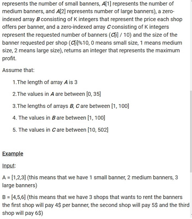 Solved represents the number of small banners, A[1] | Chegg.com