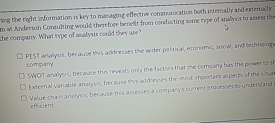 Solved ing the right information is key to managing | Chegg.com