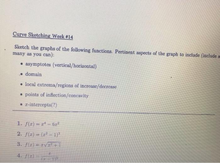 Solved Curve Sketching Week #14 Sketch the graphs of the | Chegg.com