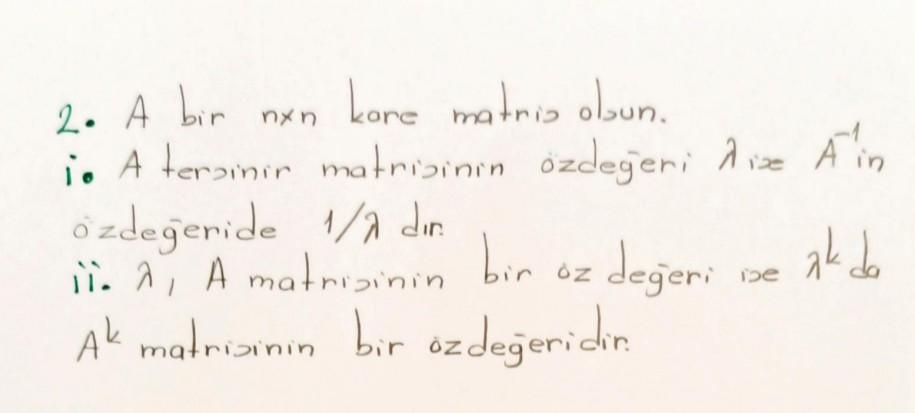 Solved 2. A bir n×n kare matris olsun. i. A tersinir | Chegg.com