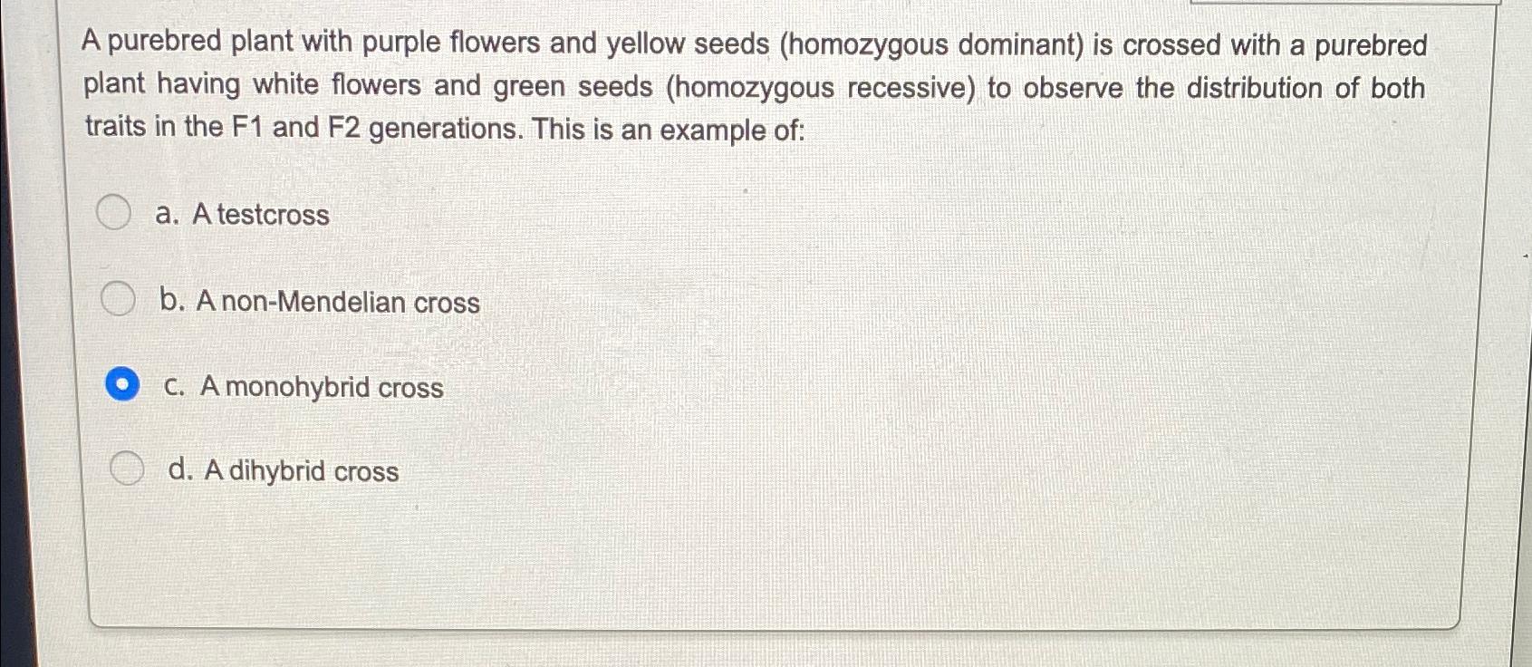 Solved A purebred plant with purple flowers and yellow seeds | Chegg.com