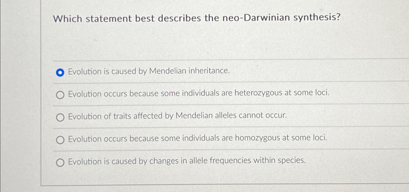 Solved Which statement best describes the neo-Darwinian | Chegg.com