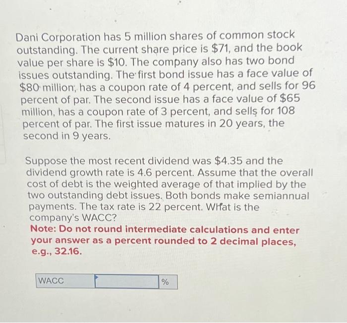 Solved Dani Corporation has 5 million shares of common stock | Chegg.com