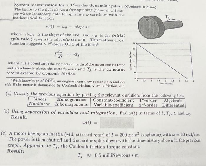 Solved System identification for a 1st -order dynamic system | Chegg.com