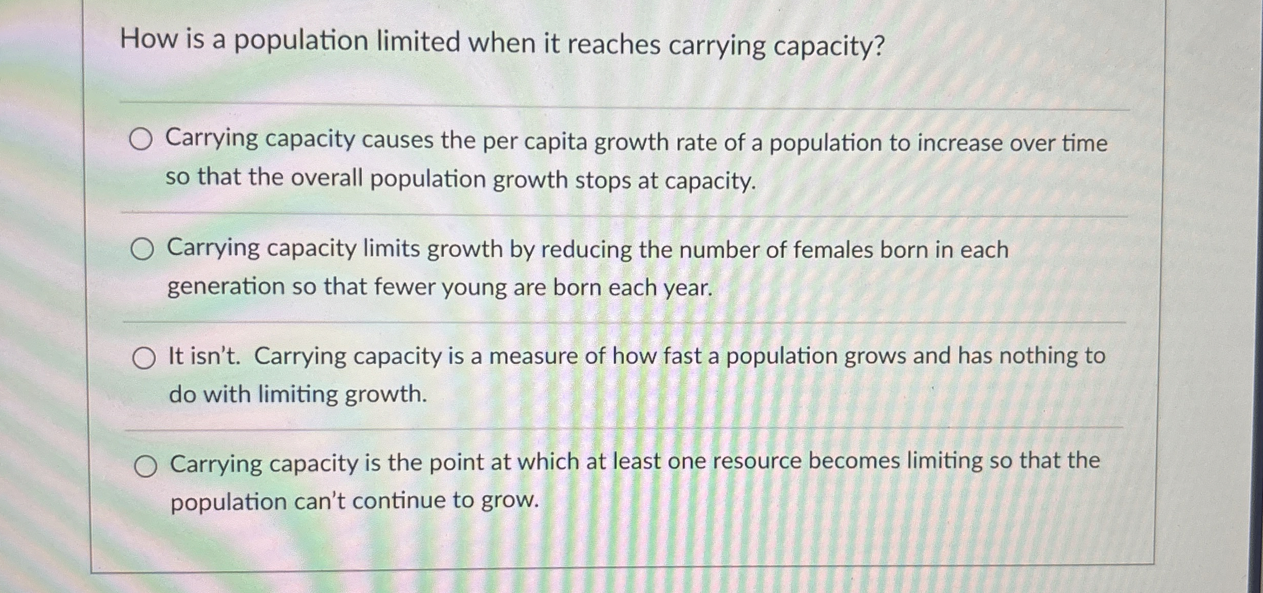 Solved How is a population limited when it reaches carrying | Chegg.com
