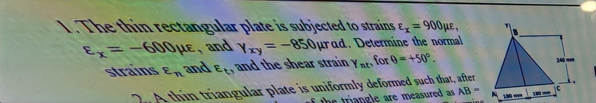 Solved The thin rectangular plate is subjected to strains | Chegg.com