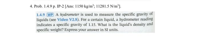 Solved 1.4.9 WP A hydrometer is used to measure the specific | Chegg.com