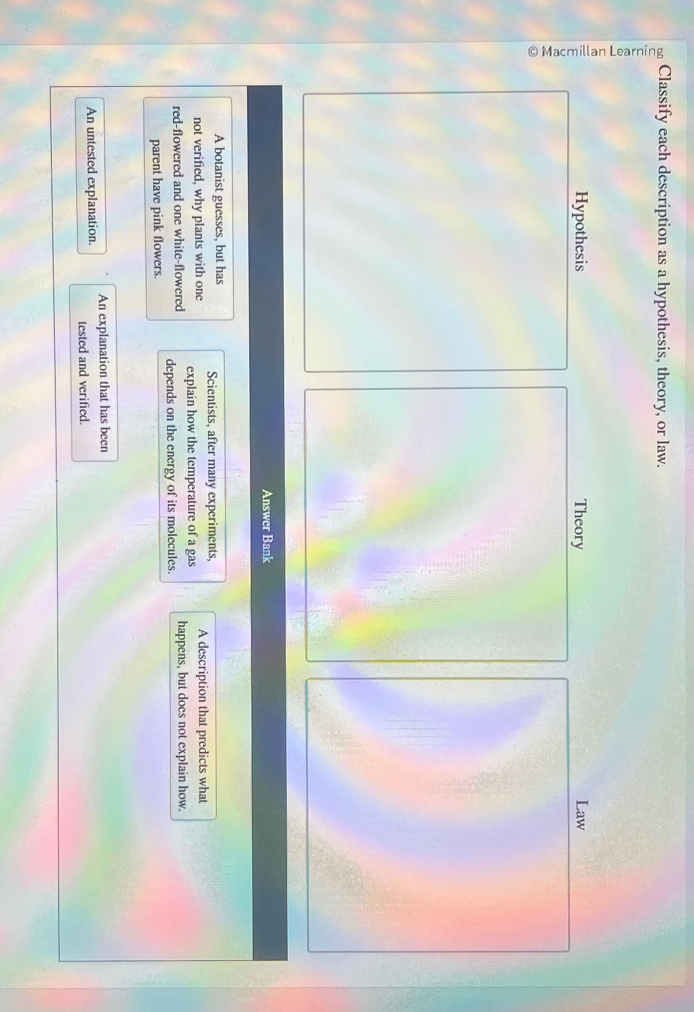 Solved ?of an ﻿Classify each description as a hypothesis, | Chegg.com