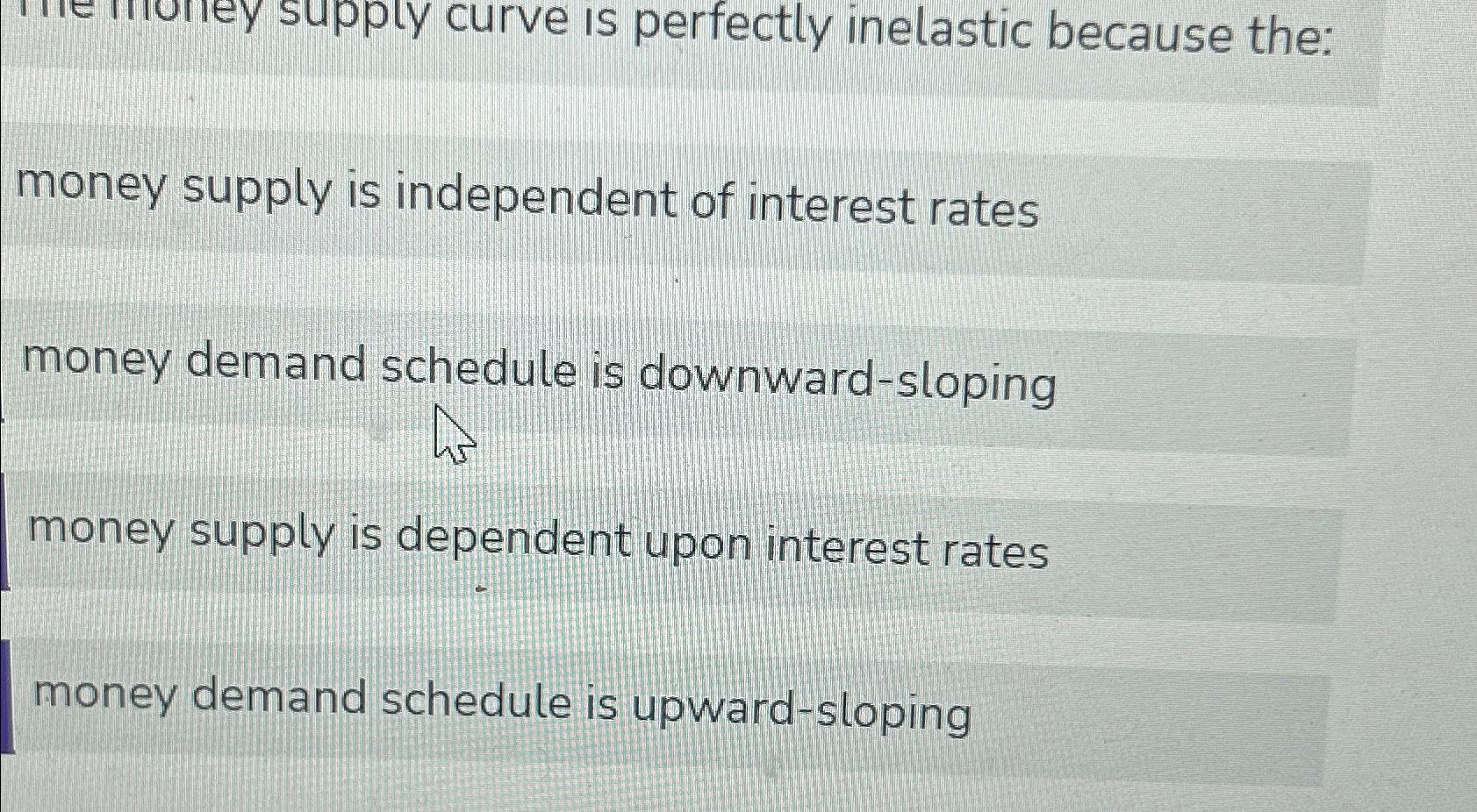 Solved ey supply curve is perfectly inelastic because | Chegg.com