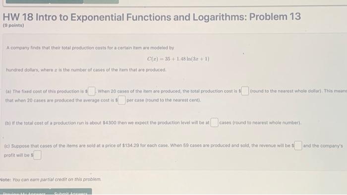 Solved HW 18 Intro to Exponential Functions and Logarithms: | Chegg.com