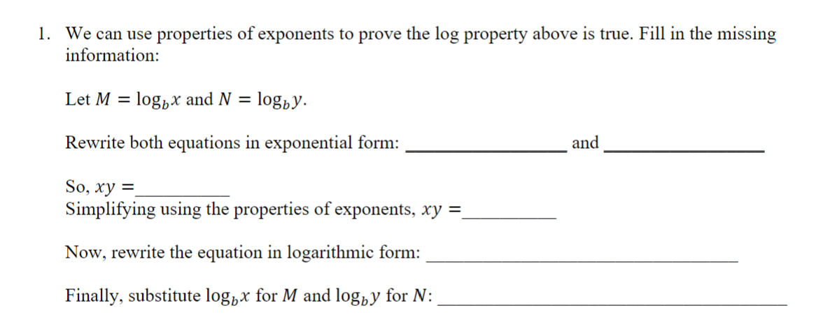 Solved We can use properties of exponents to prove the log | Chegg.com