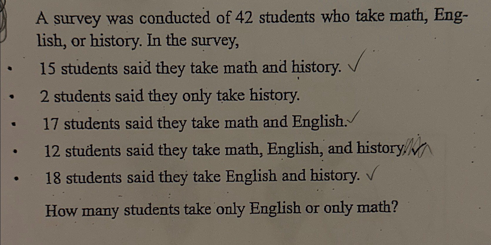 Solved A survey was conducted of 42 ﻿students who take math, | Chegg.com