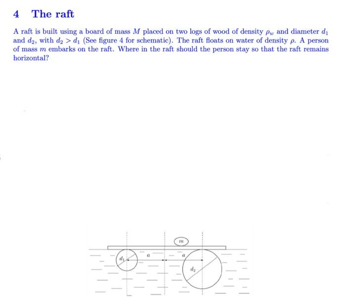Solved 4 The raft A raft is built using a board of mass M | Chegg.com