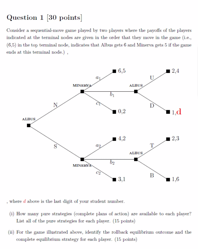 Solved Consider a sequential-move game played by two players | Chegg.com