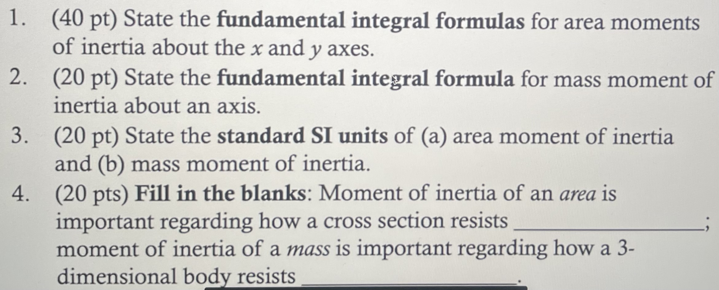 Solved (40 ﻿pt) ﻿State the fundamental integral formulas for | Chegg.com