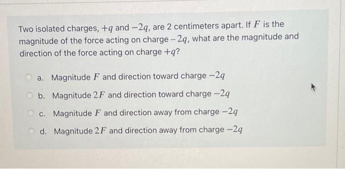 Solved Two isolated charges, +q and -29, are 2 centimeters | Chegg.com