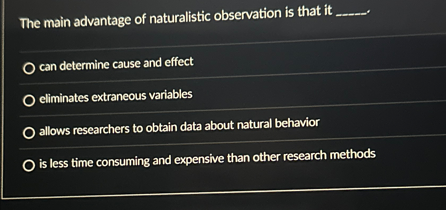 Solved The main advantage of naturalistic observation is | Chegg.com