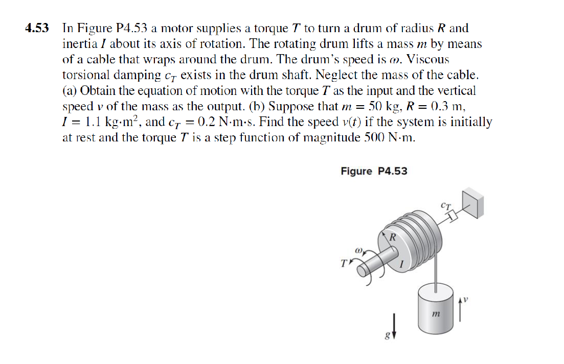 Solved 4.53 ﻿In Figure P4.53 ﻿a motor supplies a torque T | Chegg.com