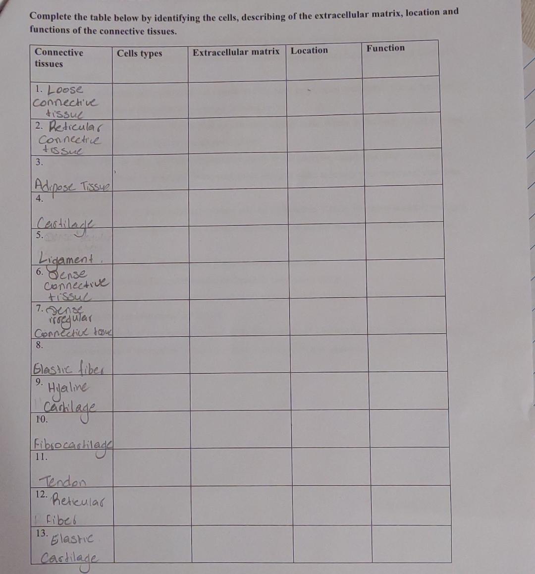 Solved Complete the table below by identifying the cells, | Chegg.com