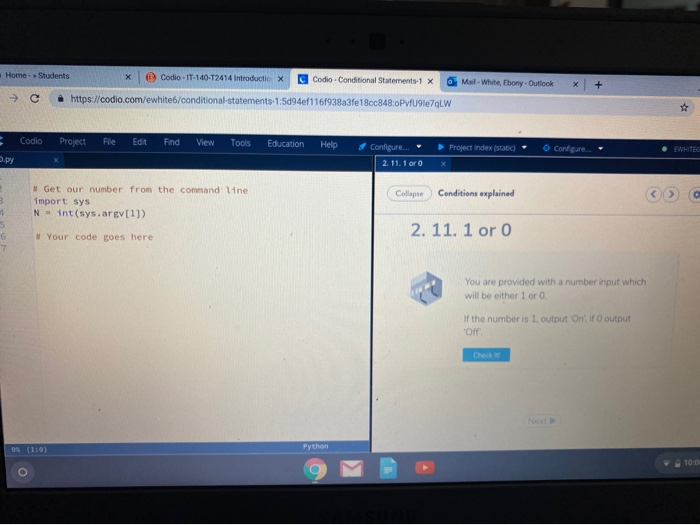 Solved Met White, Thony Outlook x + Home Students X Codio | Chegg.com