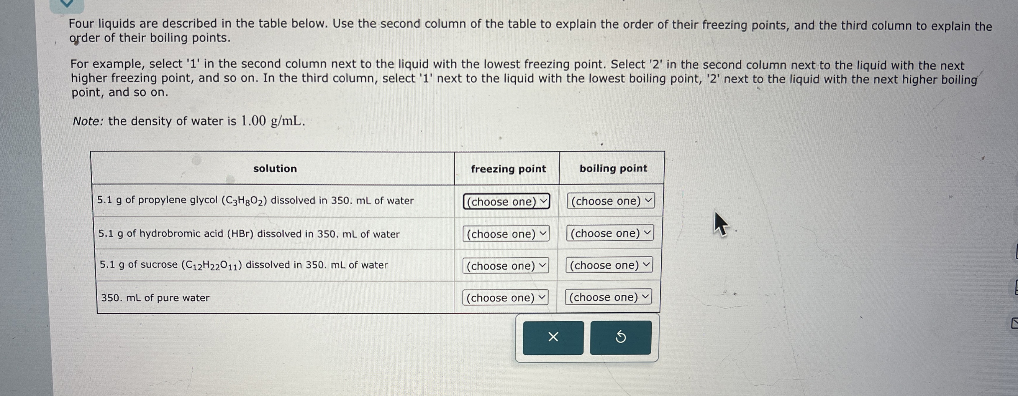 Solved Four liquids are described in the table below. Use | Chegg.com