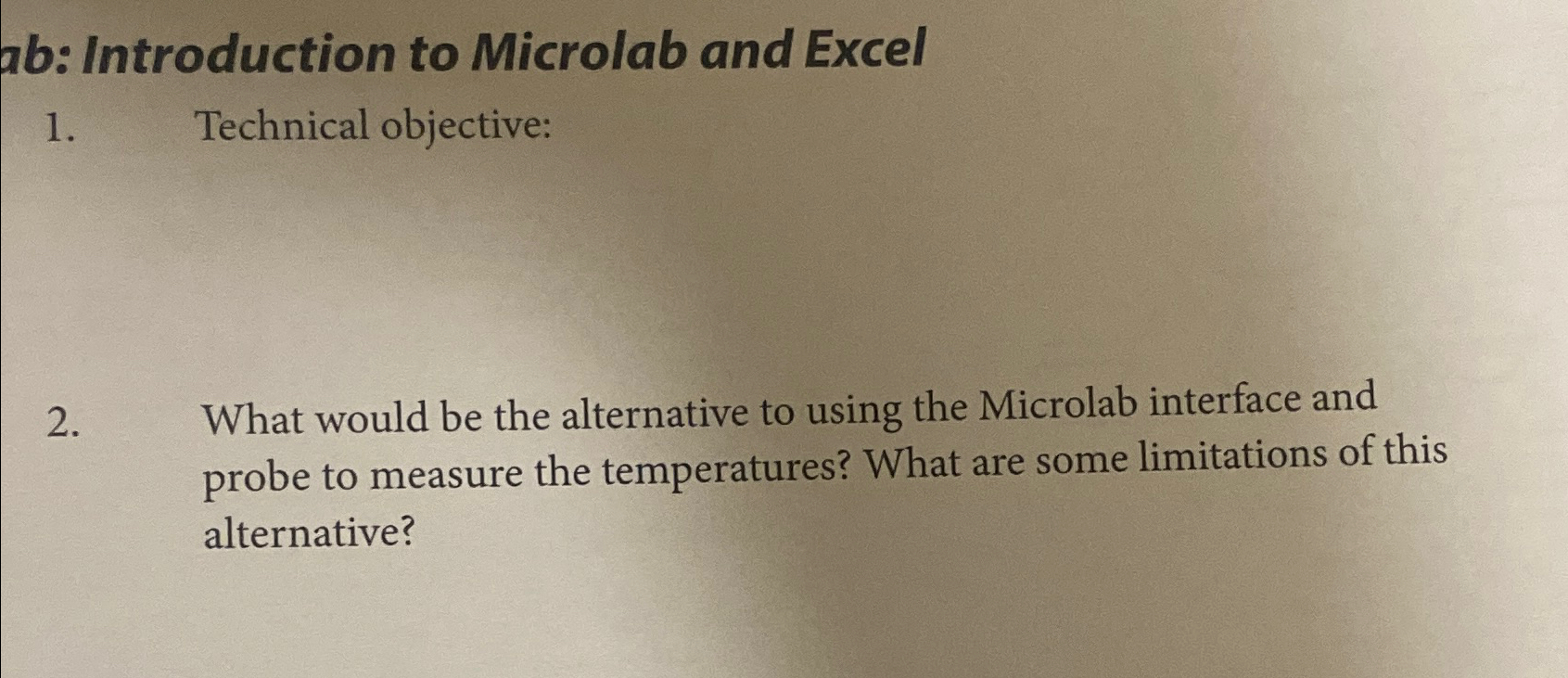 Solved ab: Introduction to Microlab and ExcelTechnical | Chegg.com