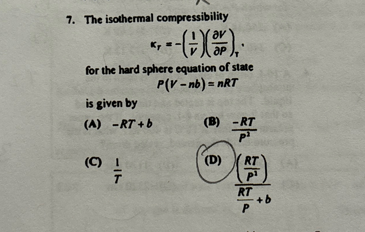 Solved The isothermal compressibility\\n\\\\kappa | Chegg.com