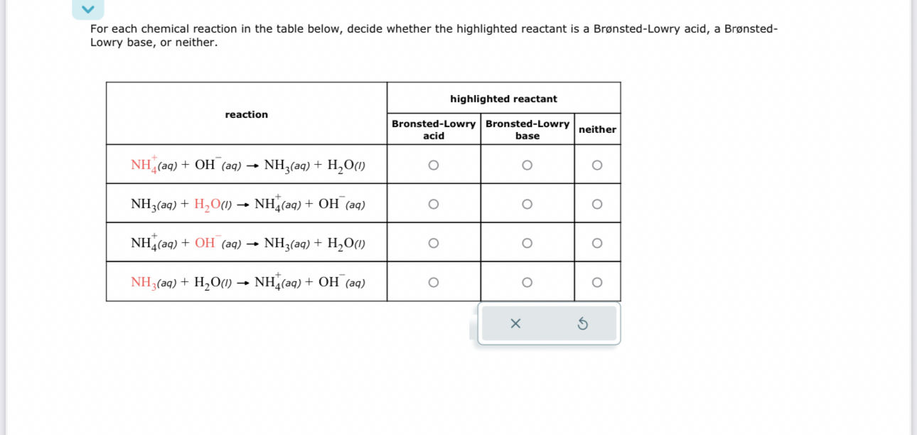 Solved For each chemical reaction in the table below, decide | Chegg.com