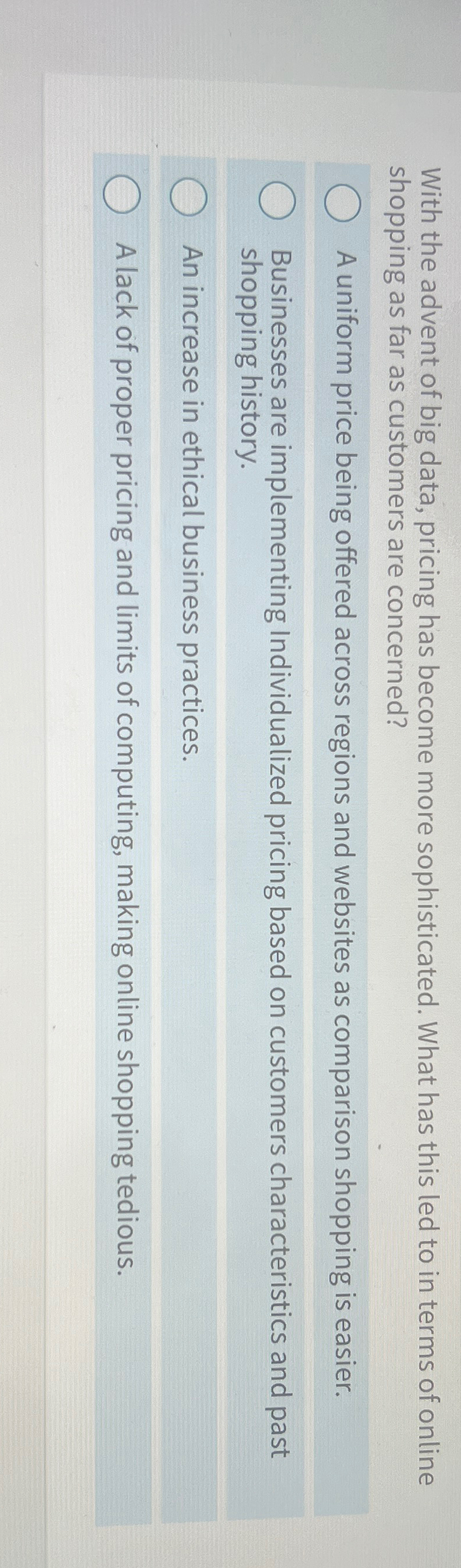 Solved With the advent of big data, pricing has become more | Chegg.com