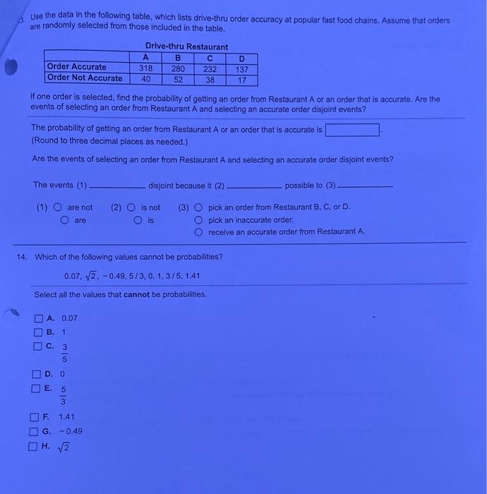 Solved Use the data in the following table, which lists | Chegg.com