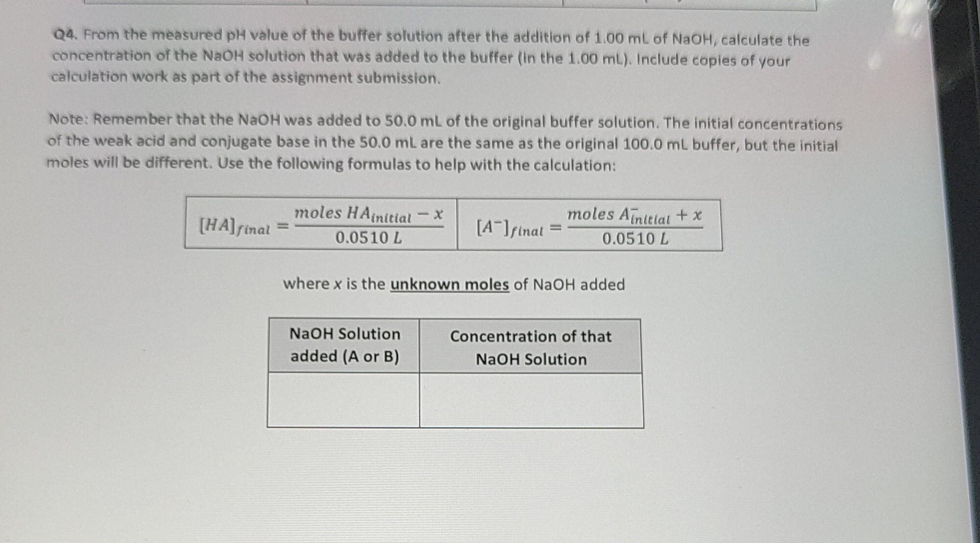 Q4. From the measured pH value of the buffer solution | Chegg.com
