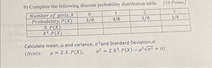 Solved b) Comnlete the following discrete probability | Chegg.com