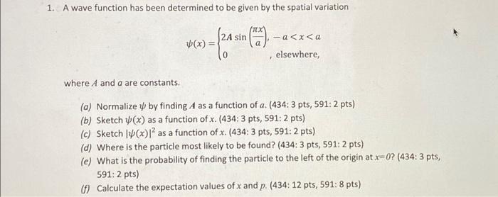 Solved 1. A wave function has been determined to be given by | Chegg.com