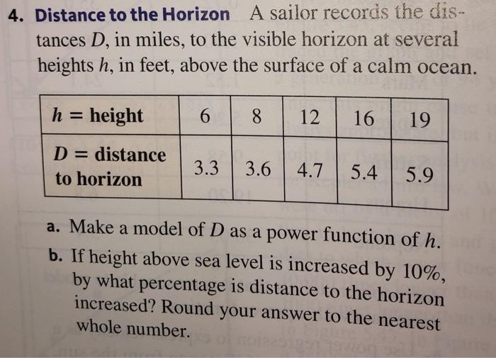 Solved 4. Distance to the Horizon A sailor records the dis- | Chegg.com