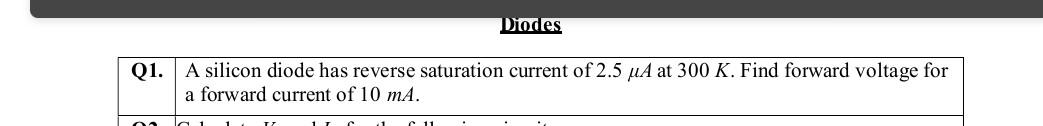 Solved Q1. A silicon diode has reverse saturation current of | Chegg.com