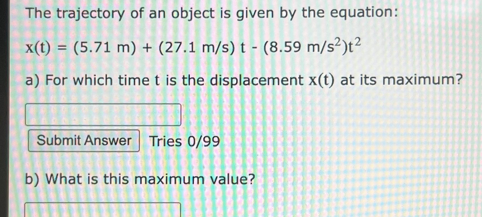 Solved The trajectory of an object is given by the | Chegg.com